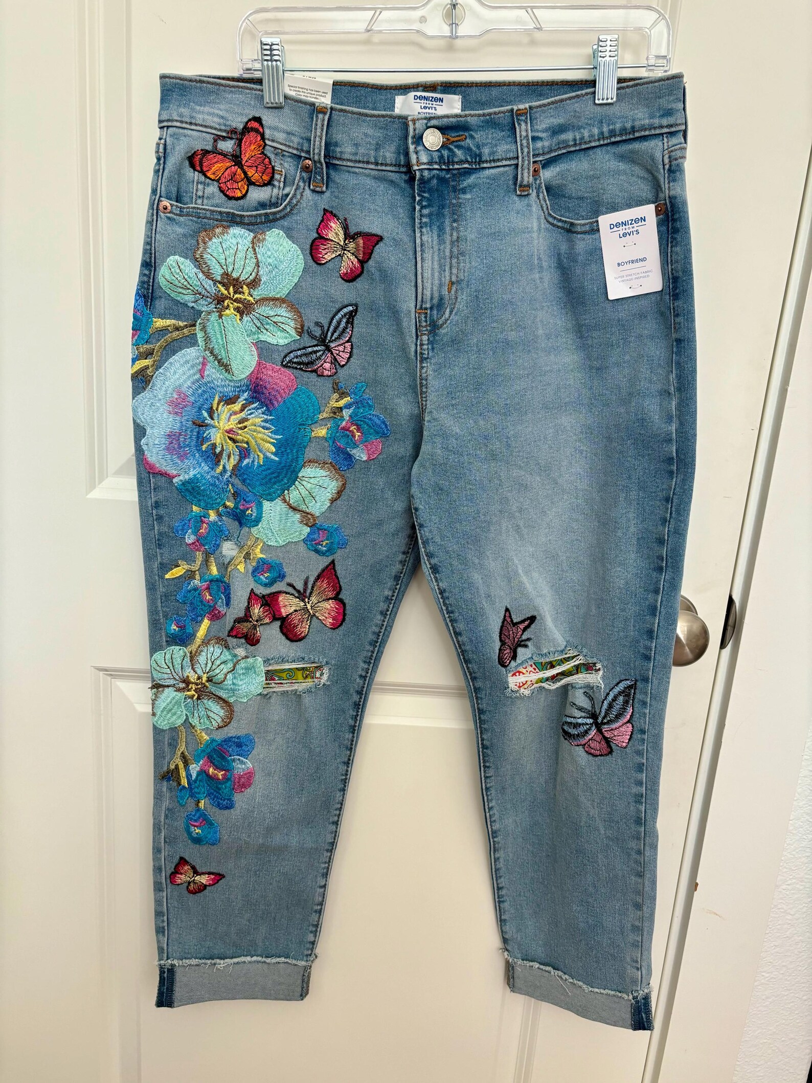 Bohemian Floral Embroidered Denim Jeans, Bohemian Style, Butterfly ...