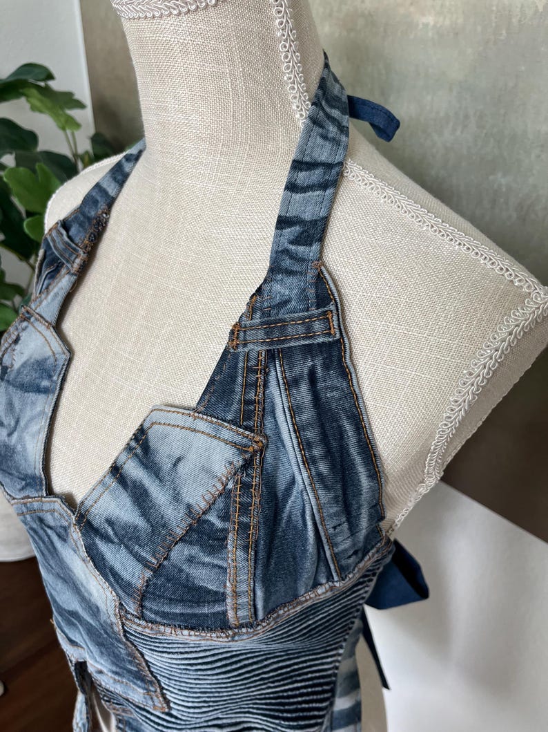 Reworked Denim Halter Top: Upcycled Jean Corset, Rave Outfit - Etsy
