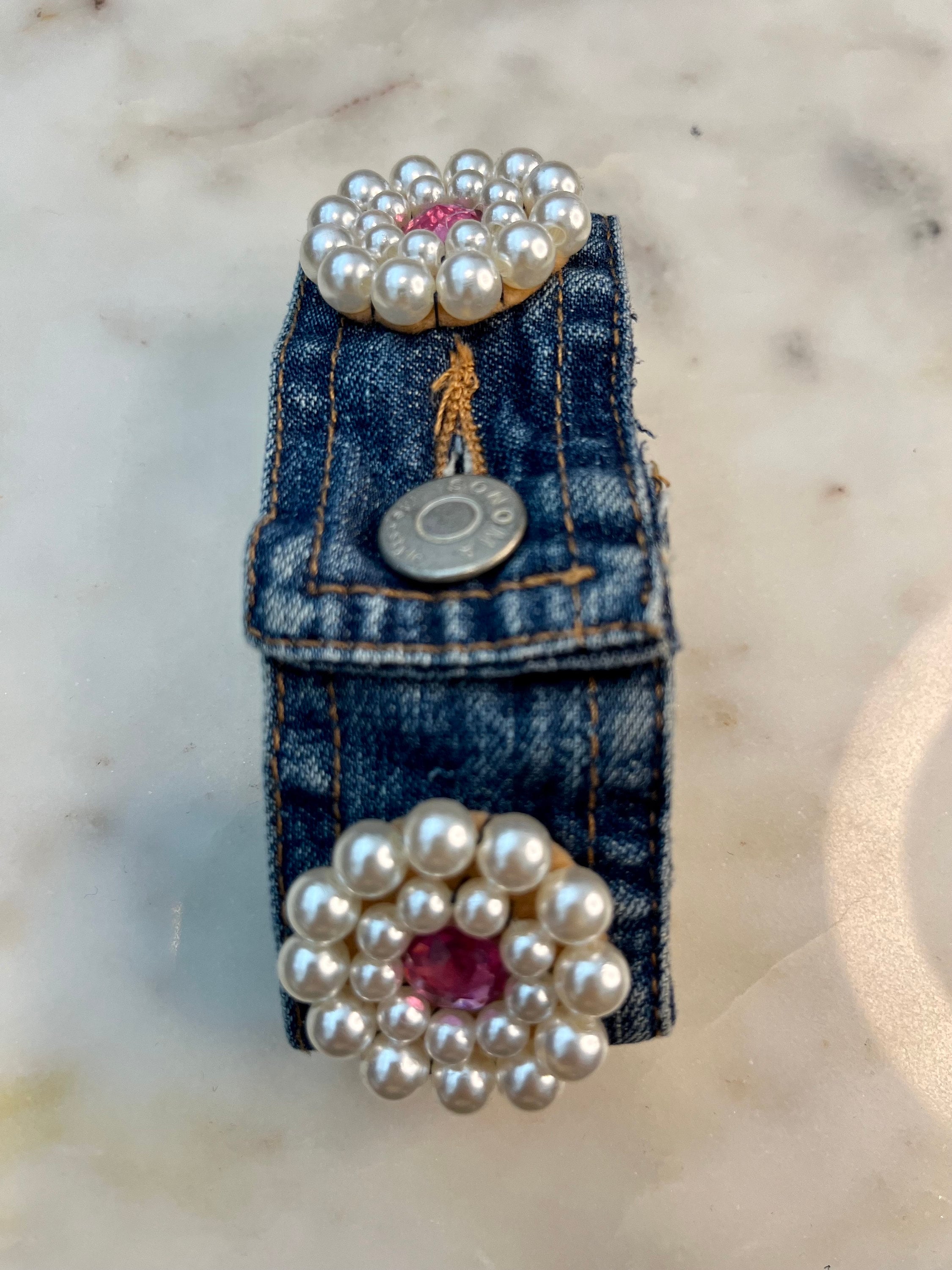 Denim Boho Style Beaded Cuff Bracelet, Handmade Denim Wrestlet, Blue ...