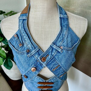 Upcycled Denim Halter Top: One-of-a-kind Corset (S/M) - Etsy