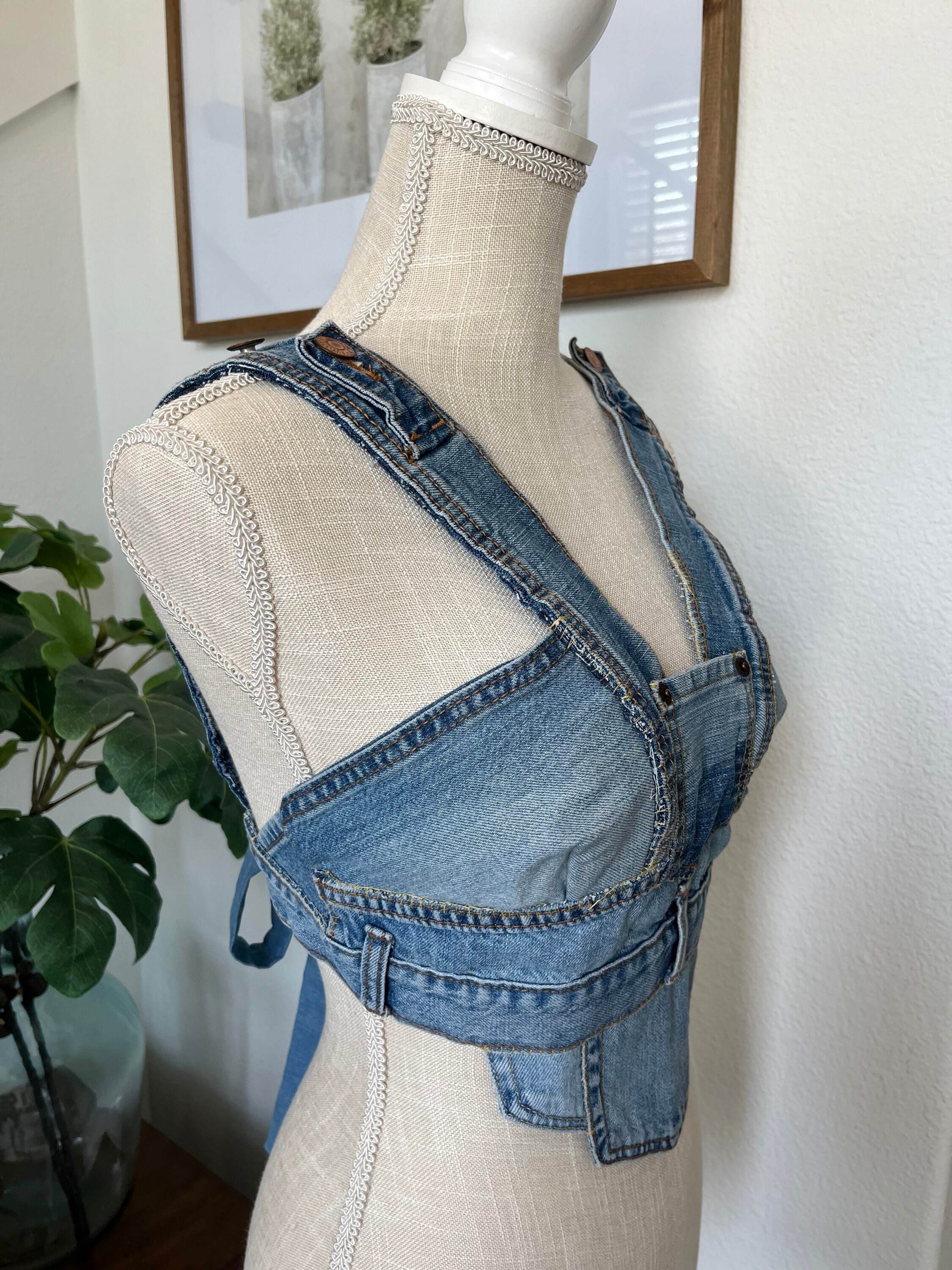 V Neck, One of a Kind, Upcycled Denim Top, Denim on Denim, Festival ...