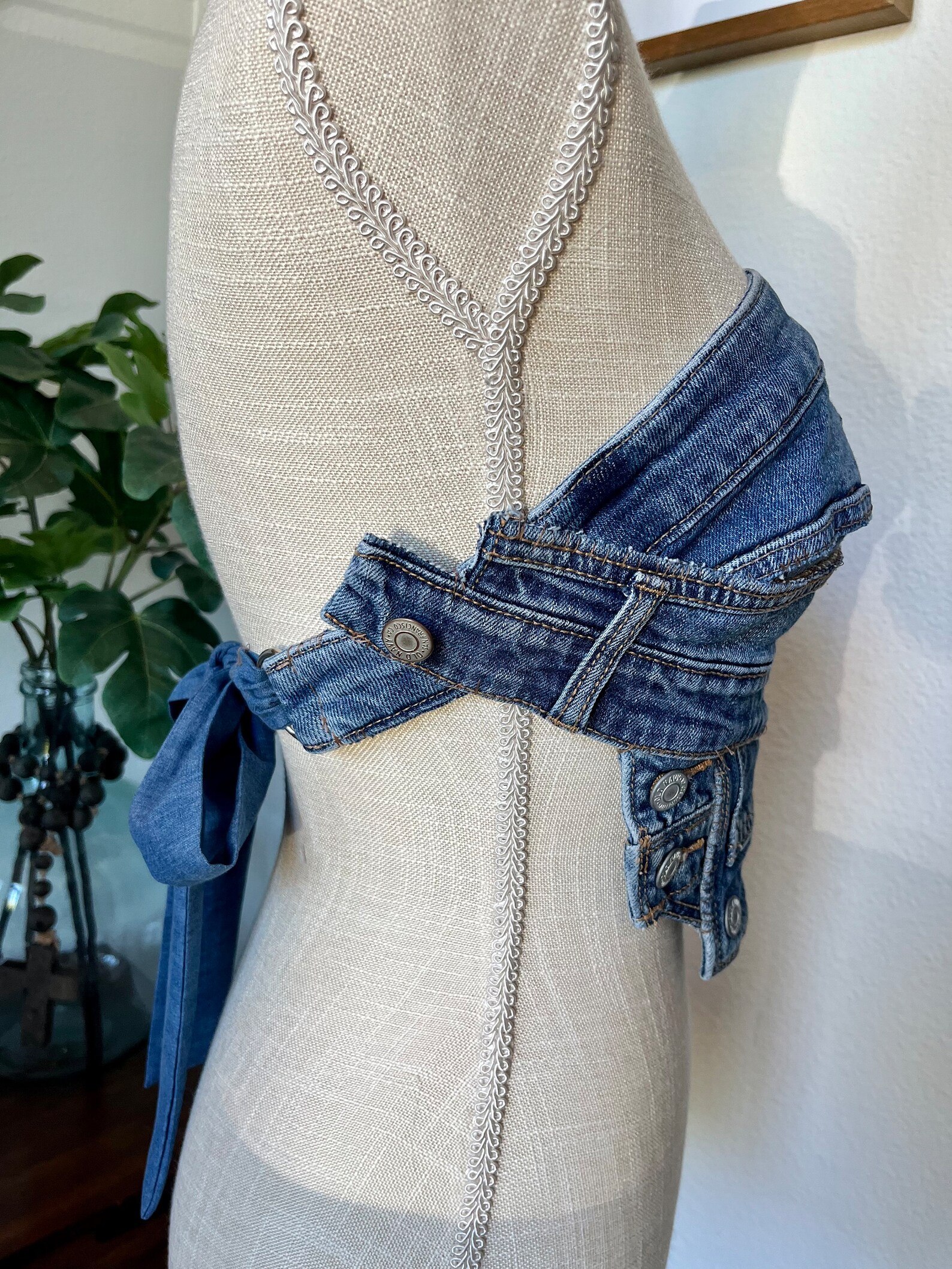 Upcycled Denim Halter Top: Gold Chain, Modern Boho Chic (size Small) - Etsy