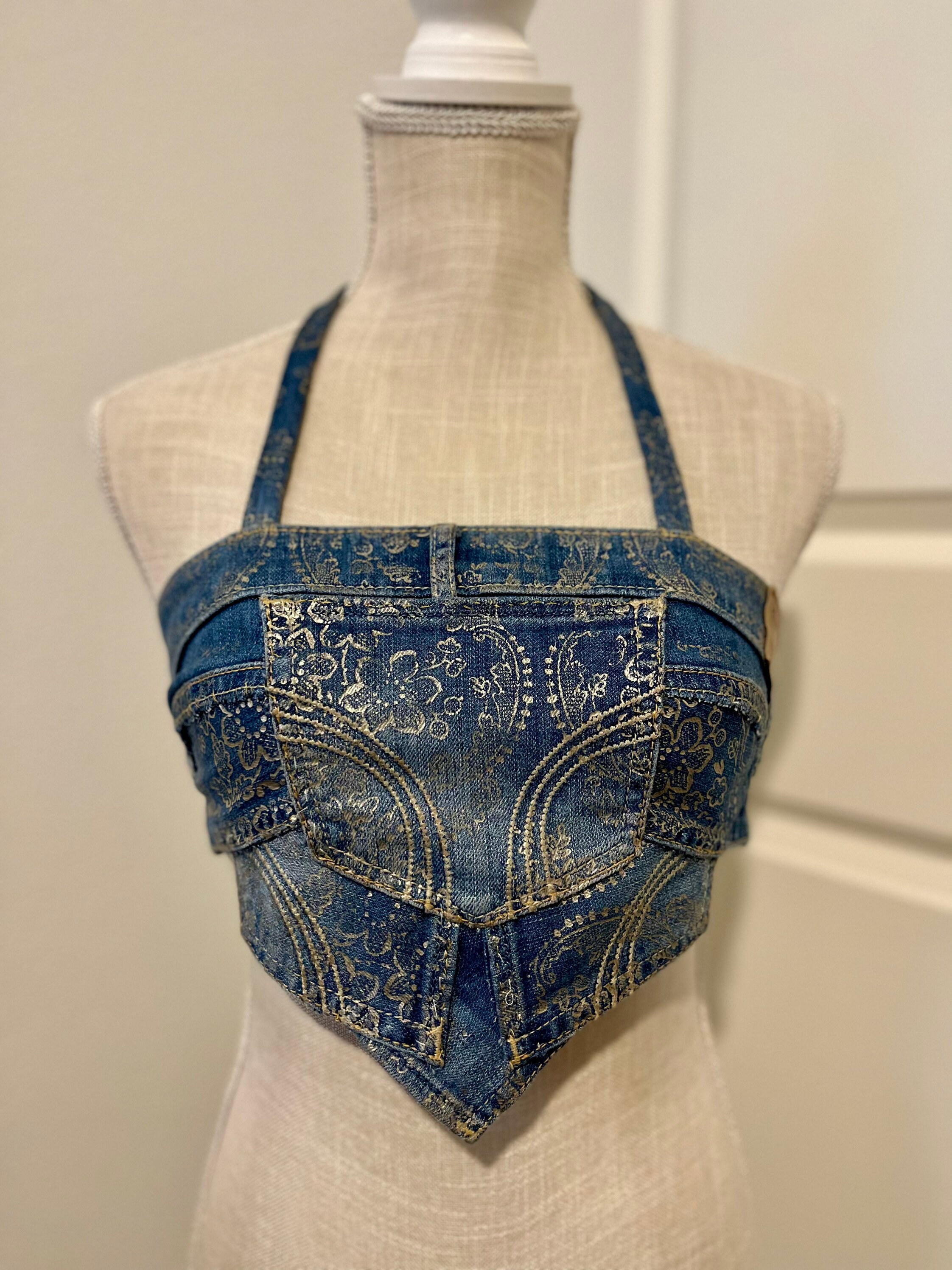 Upcycled Denim Cropped Top, Summer Top, Festival Clothing, Rave ...