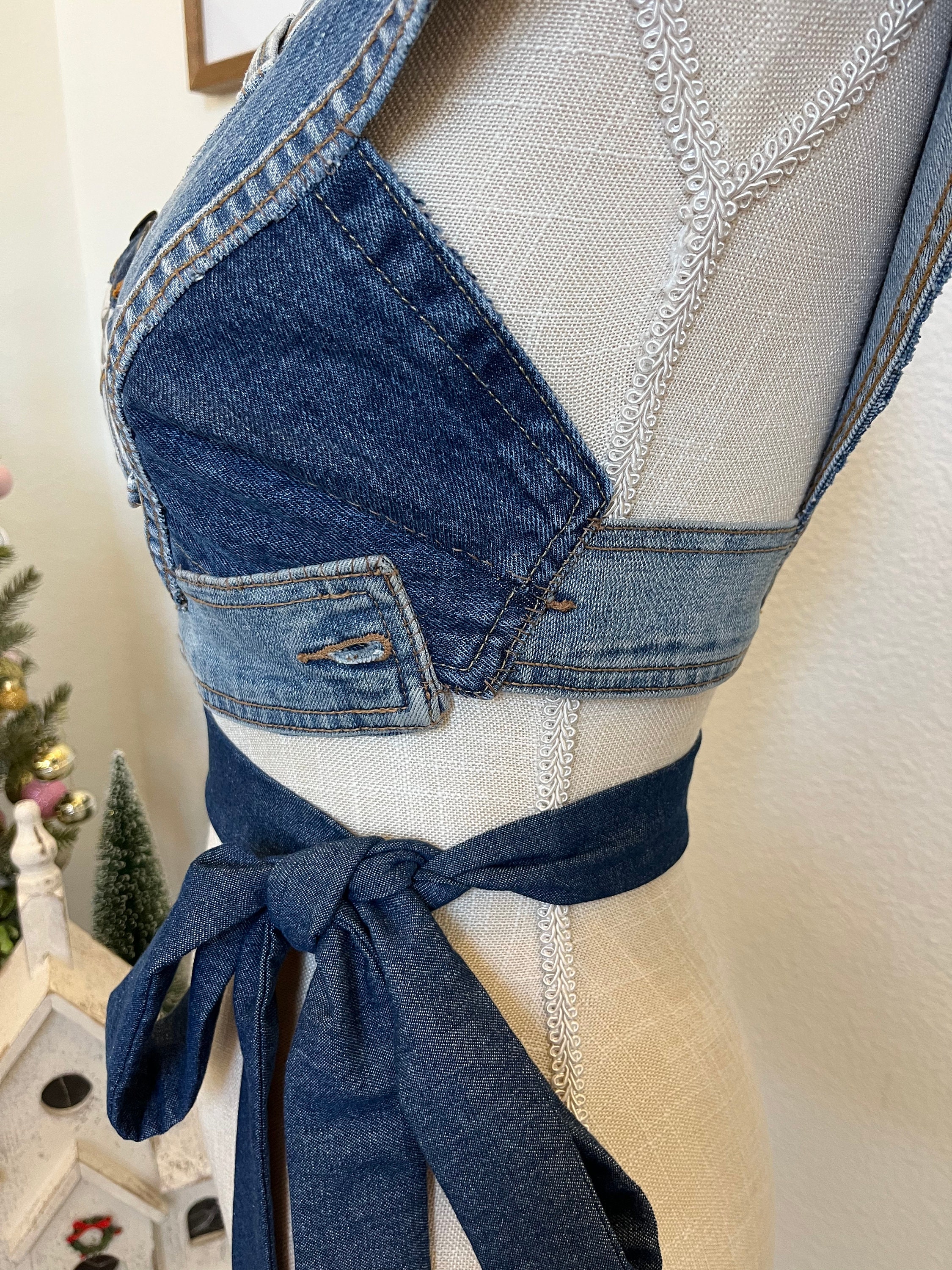 Deconstructed Vintage Levi Denim Jean Futuristic Asymmetrical Wrap Around Top, One of a Kind ...