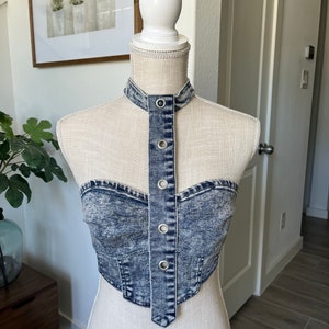 Futuristic Denim Top, Built in Chocker Style, 2023 Denim Trend ...