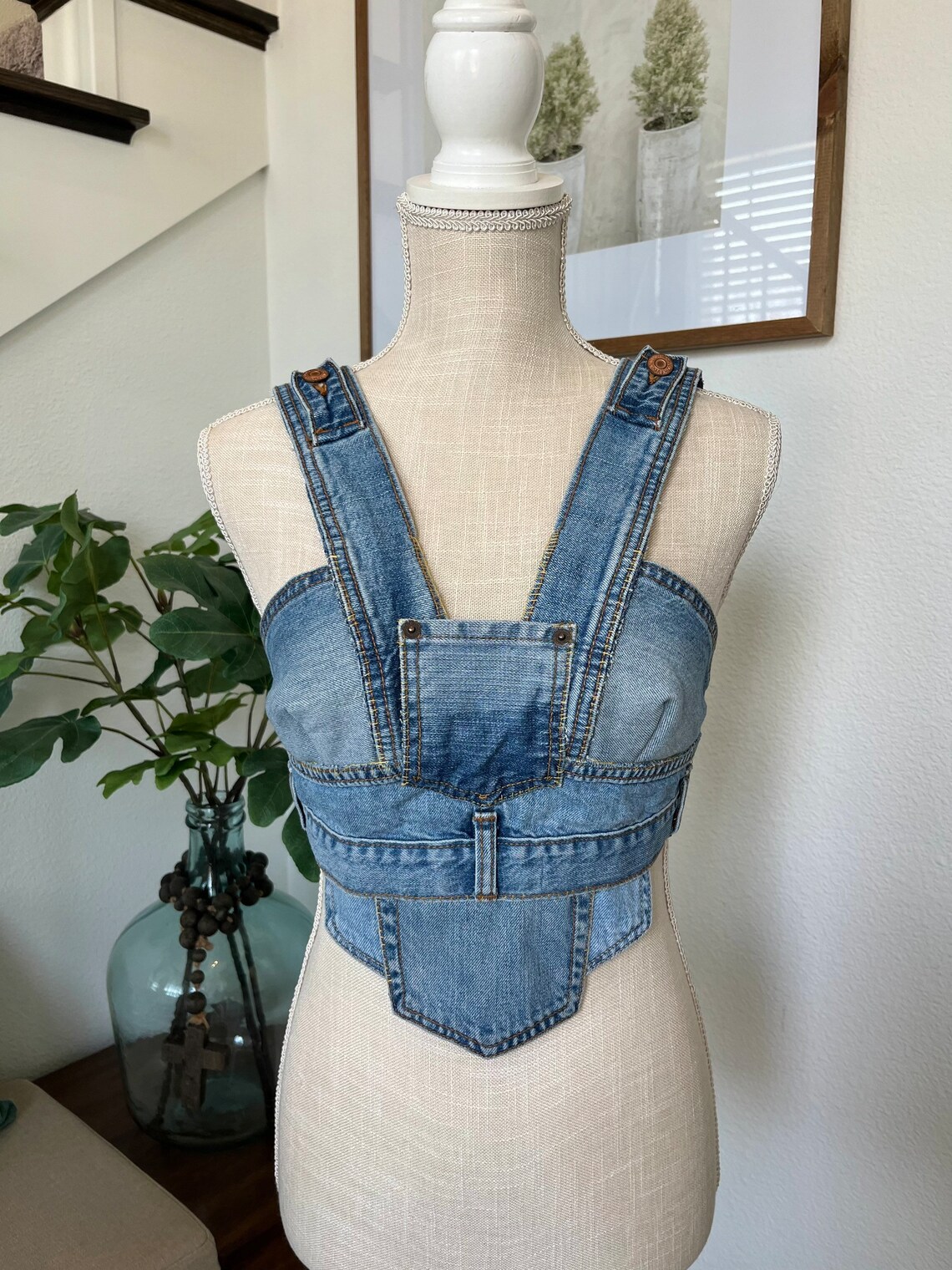 V Neck, One of a Kind, Upcycled Denim Top, Denim on Denim, Festival ...