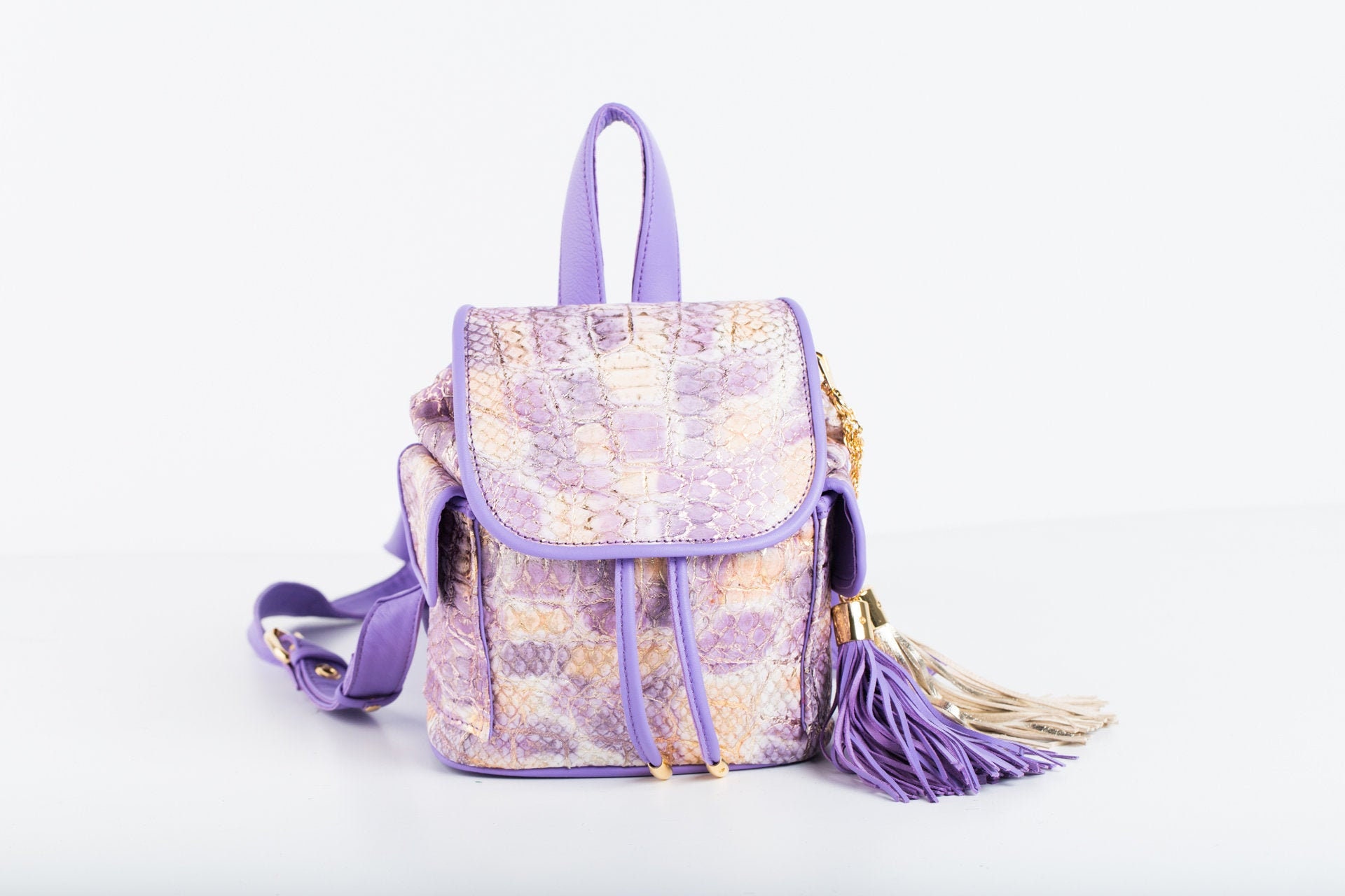 Designer Real Snake Skin Handmade Backpack, Leather Backpack, Purple ...
