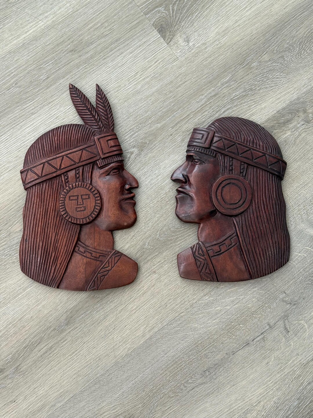 Pair of Hand Carved Vintage Inca Peruvian Wooden Wall Plaques - Etsy