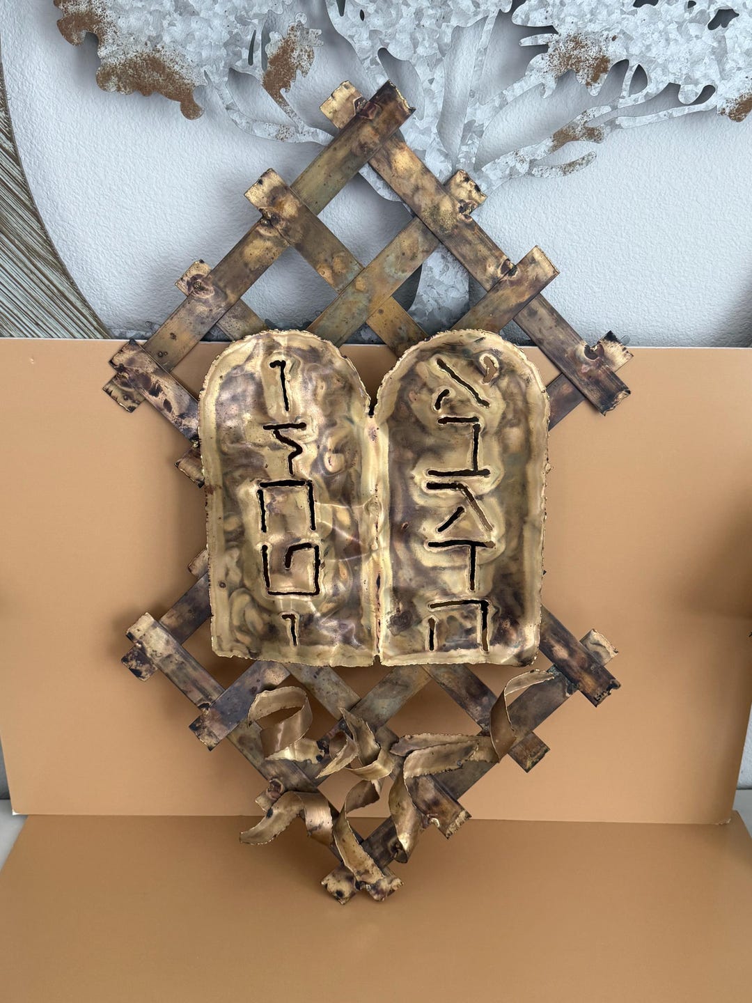 Gorgeous Handmade Vintage Brass “tablets of the Covenant” Judaic Wall ...