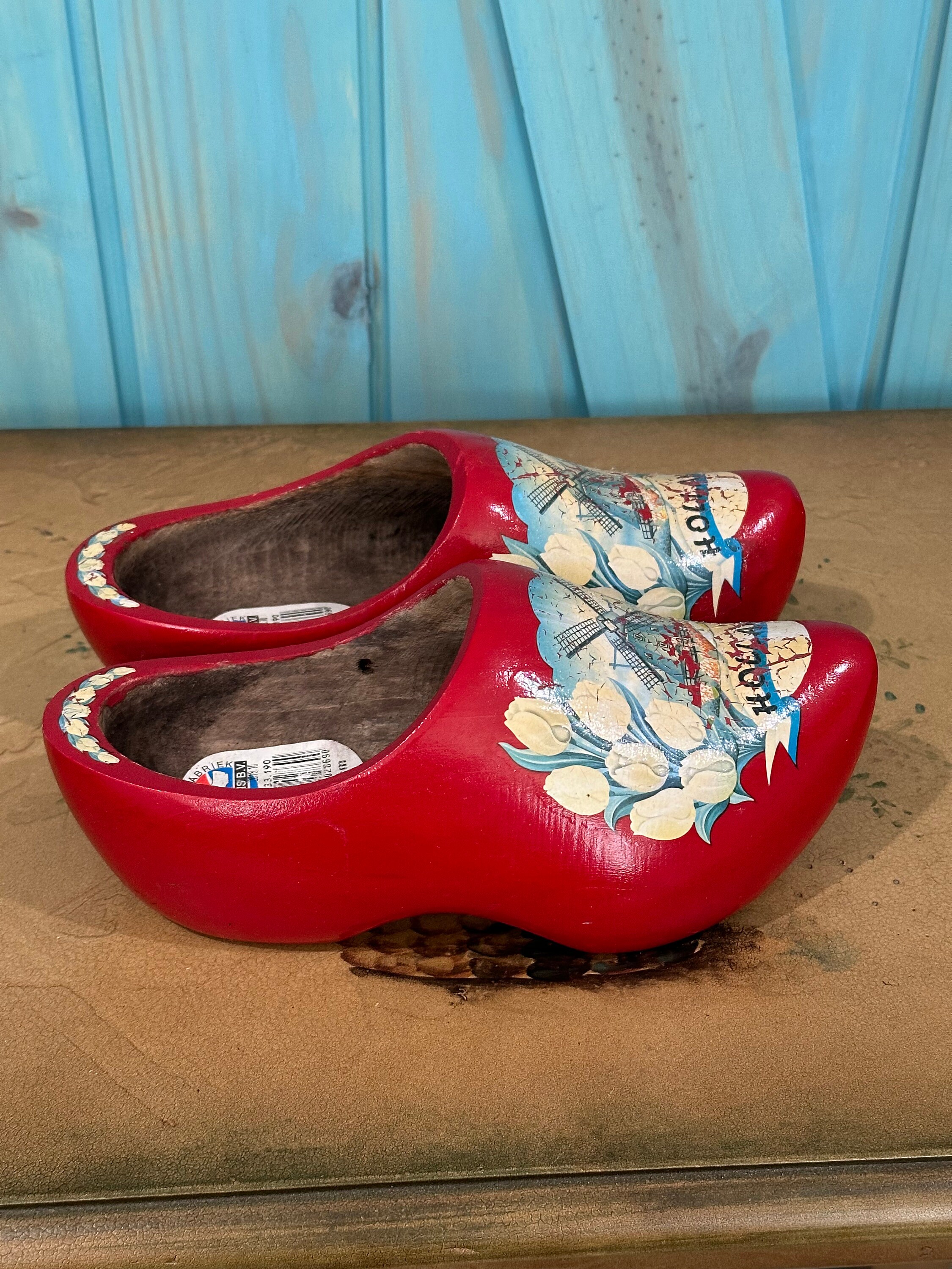 Vintage Red Dutch Wooden Clogs Holland - Etsy
