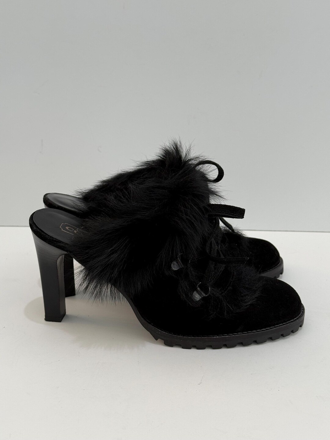 Coach Kristy Black Suede and Fur Heeled Mules in Size 7.5 - Etsy