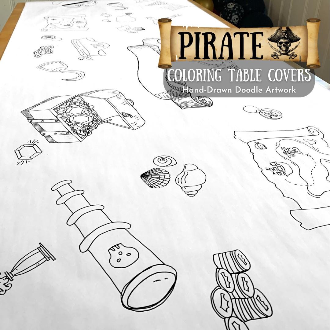Pirate Coloring Table Cover, Hand Drawn - Etsy