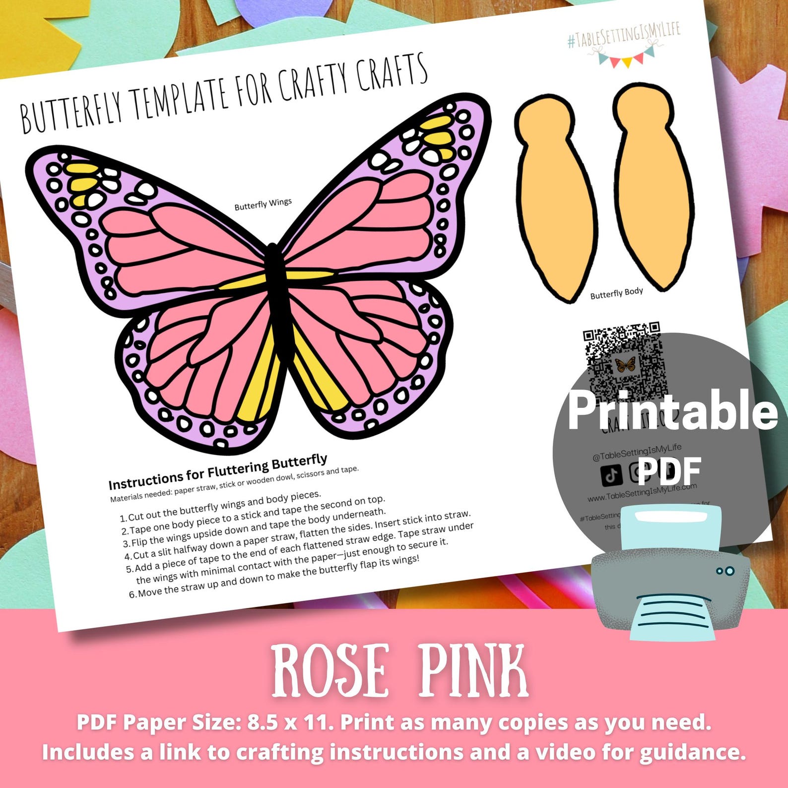DIY Fluttering Butterfly Craft, 4 Bright Designs - Digital Download ...