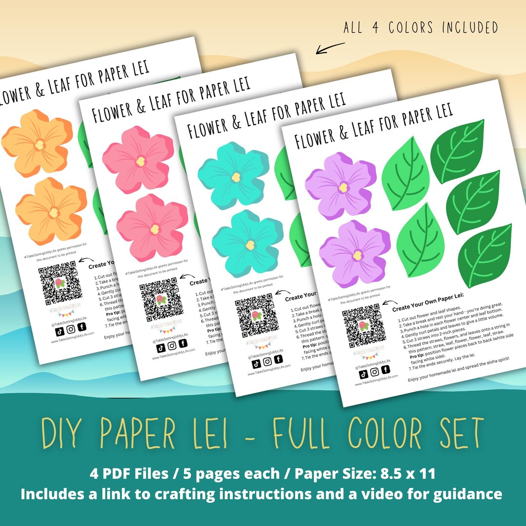 DIY Paper Lei Craft 4 Colors - Digital Download With Instructions and ...