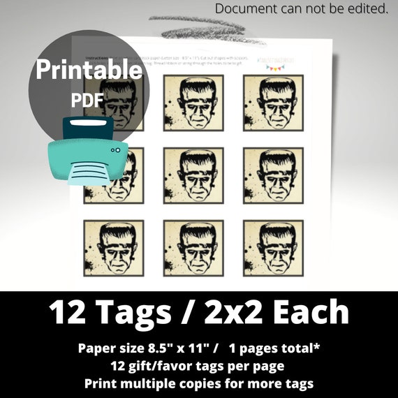 Frankenstein's Monster Favor Tags INSTANT DOWNLOAD - Etsy