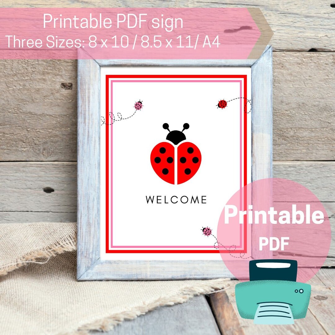 Ladybug Welcome Sign INSTANT DOWNLOAD, 3 Sizes - Etsy