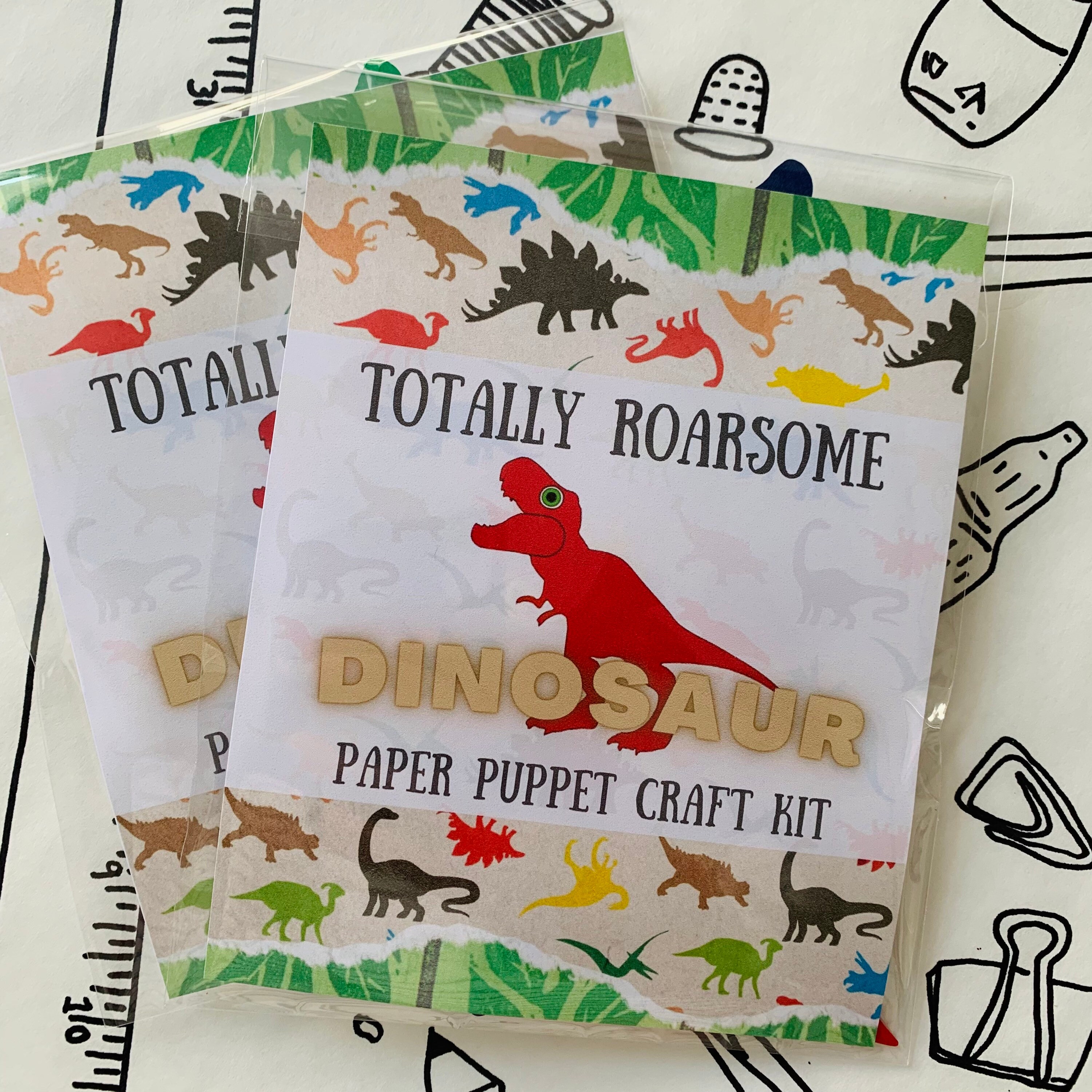 Dinosaur Paper Puppet Craft Kit Party Favor Packaging DINO | Etsy