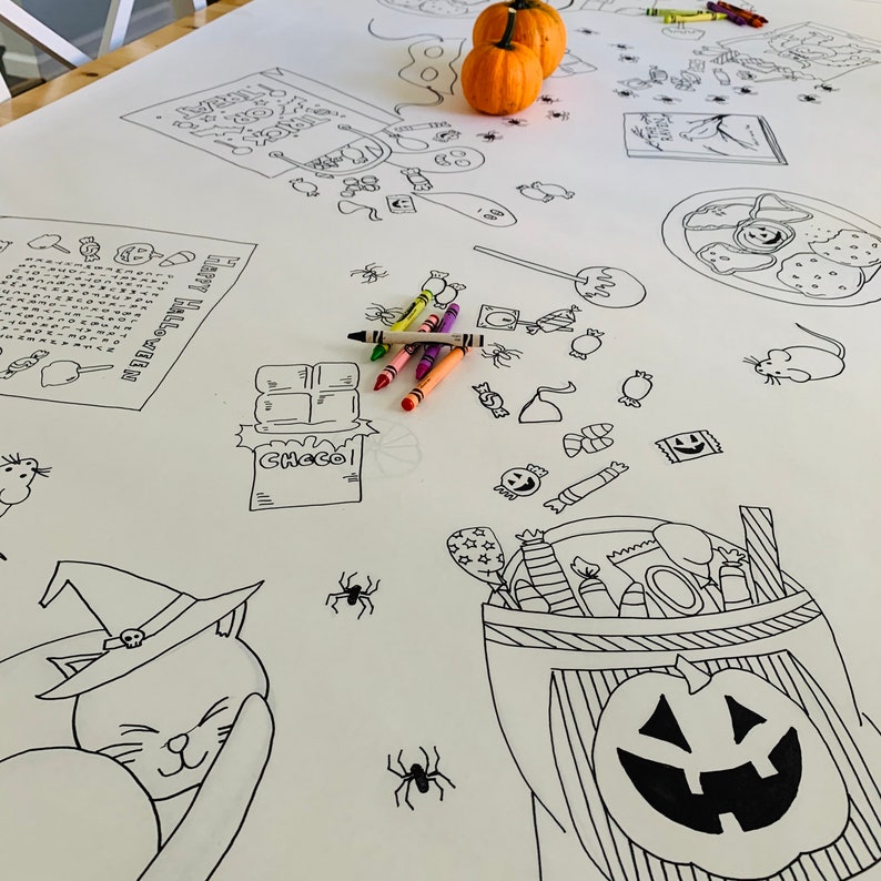 Halloween Coloring Table Cover, Hand Drawn Doodle Art - Etsy