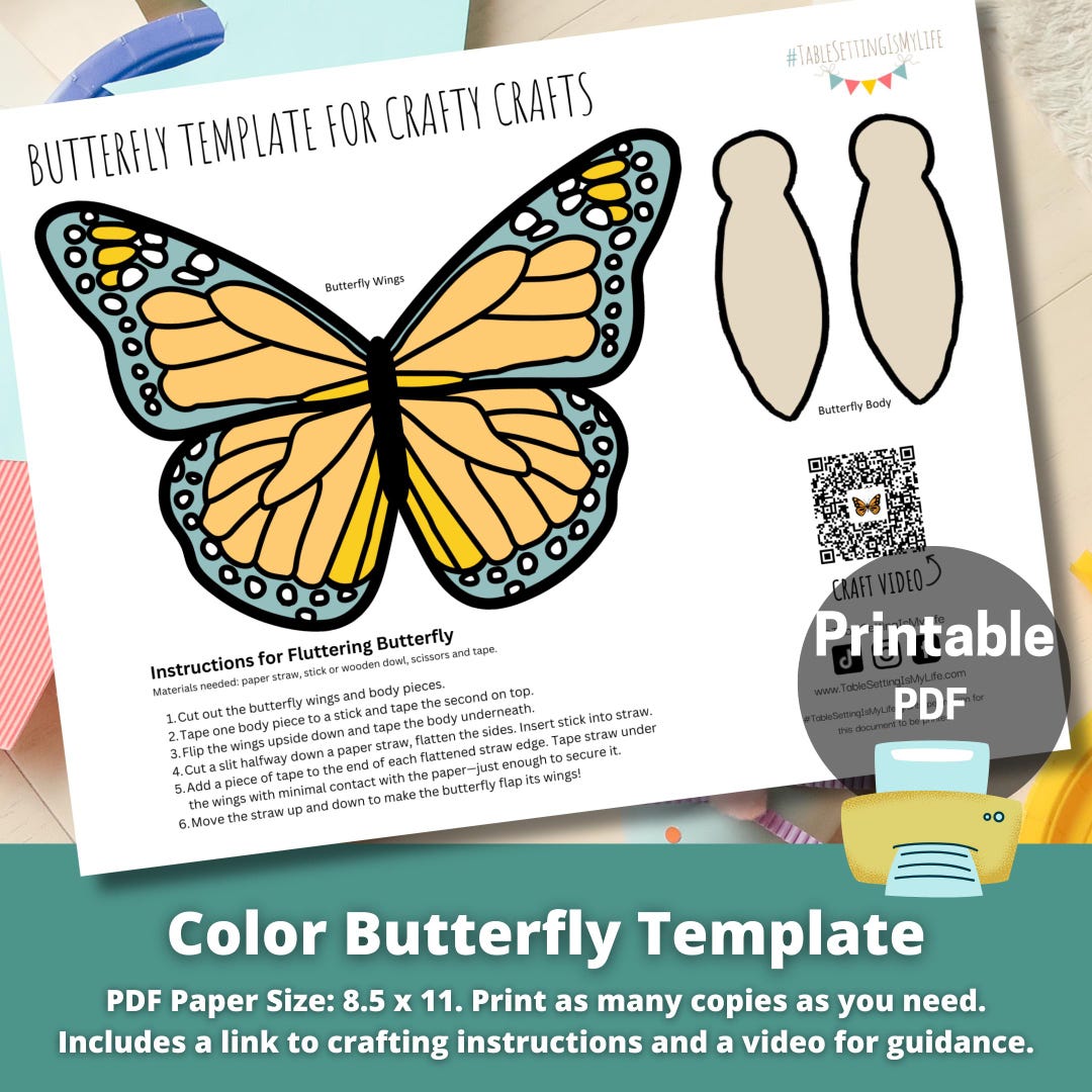 Colorful Butterfly Template for Kids Crafts - Digital Download PDF - Etsy
