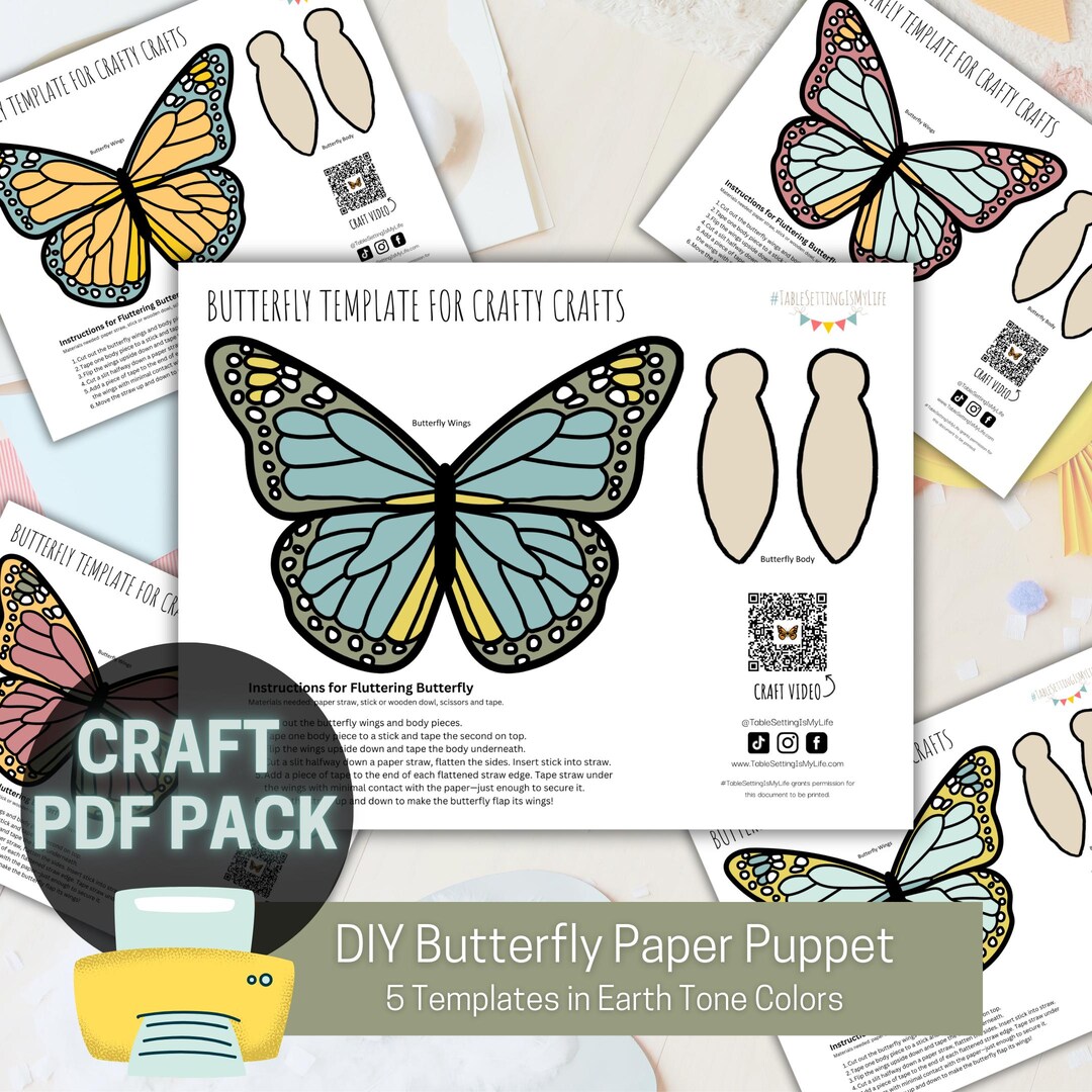 DIY Fluttering Butterfly Template for Craft, 4 Earth Tone Colors ...