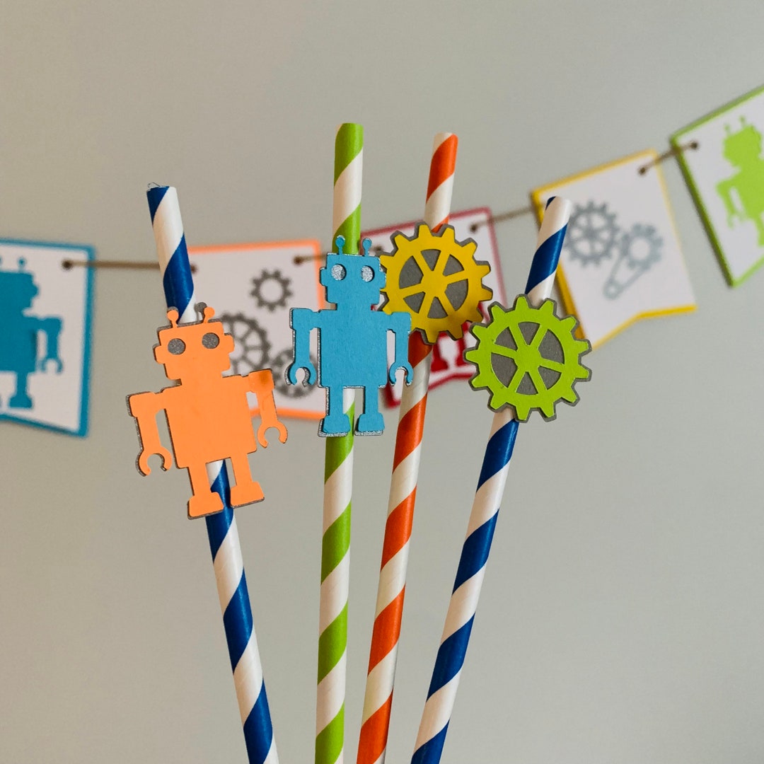 Robot and Gears Paper Straws, Bright Colors, Robot Party - Etsy