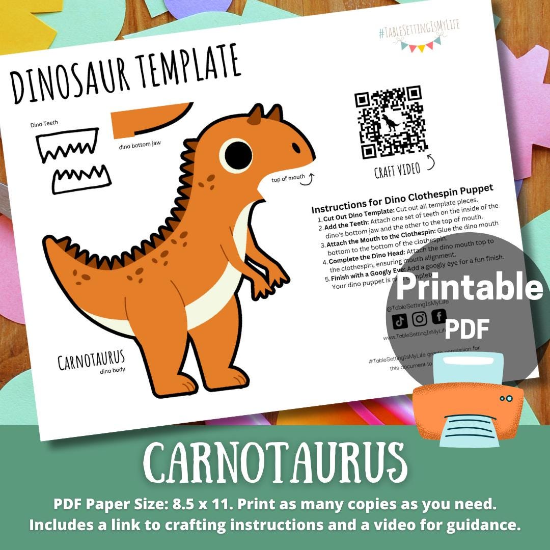 Carnotaurus Paper Puppet - Colorful Dinosaur Kids Crafting Project ...