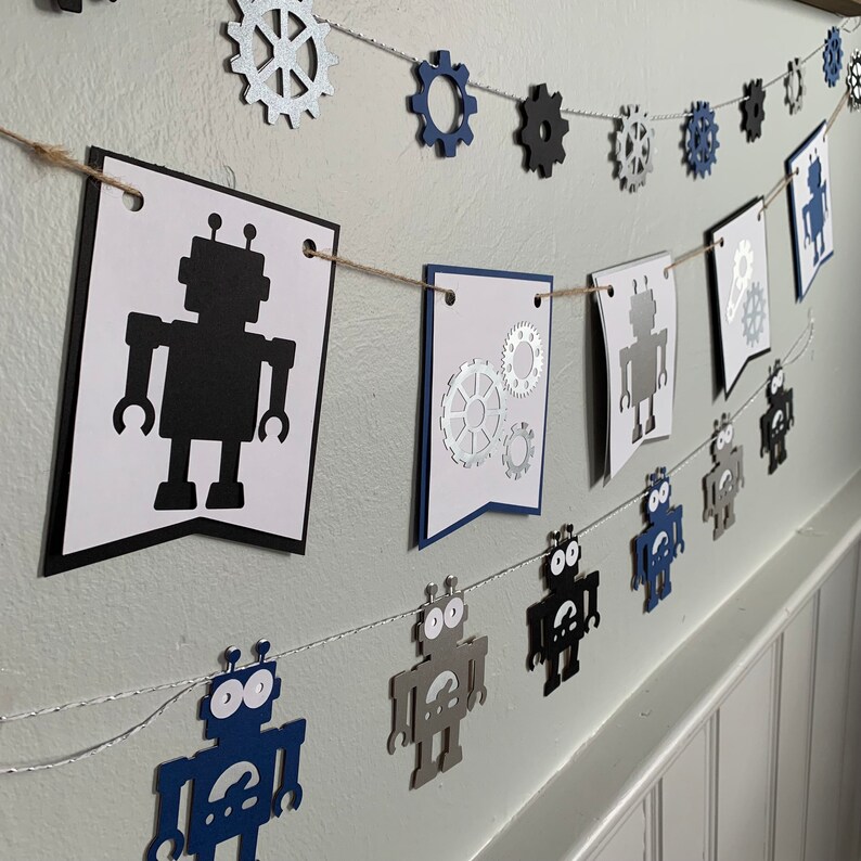 Robot Party Decoration Bundle - Black, Navy Blue and Silver - Etsy