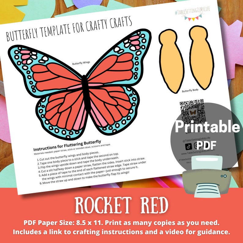 DIY Fluttering Butterfly Craft, 4 Bright Designs - Digital Download ...