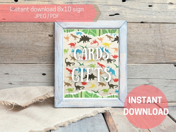 Printable 8 X 10 Dinosaur Party Cards & Gifts Sign INSTANT | Etsy