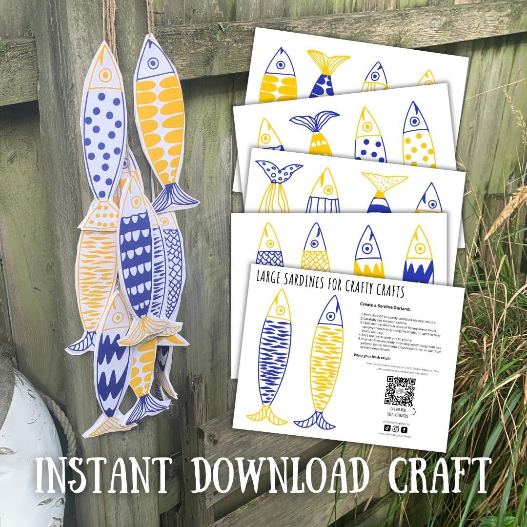 Large Crafty Sardines Digital Download – Yellow & Blue Doodly Fish - Etsy