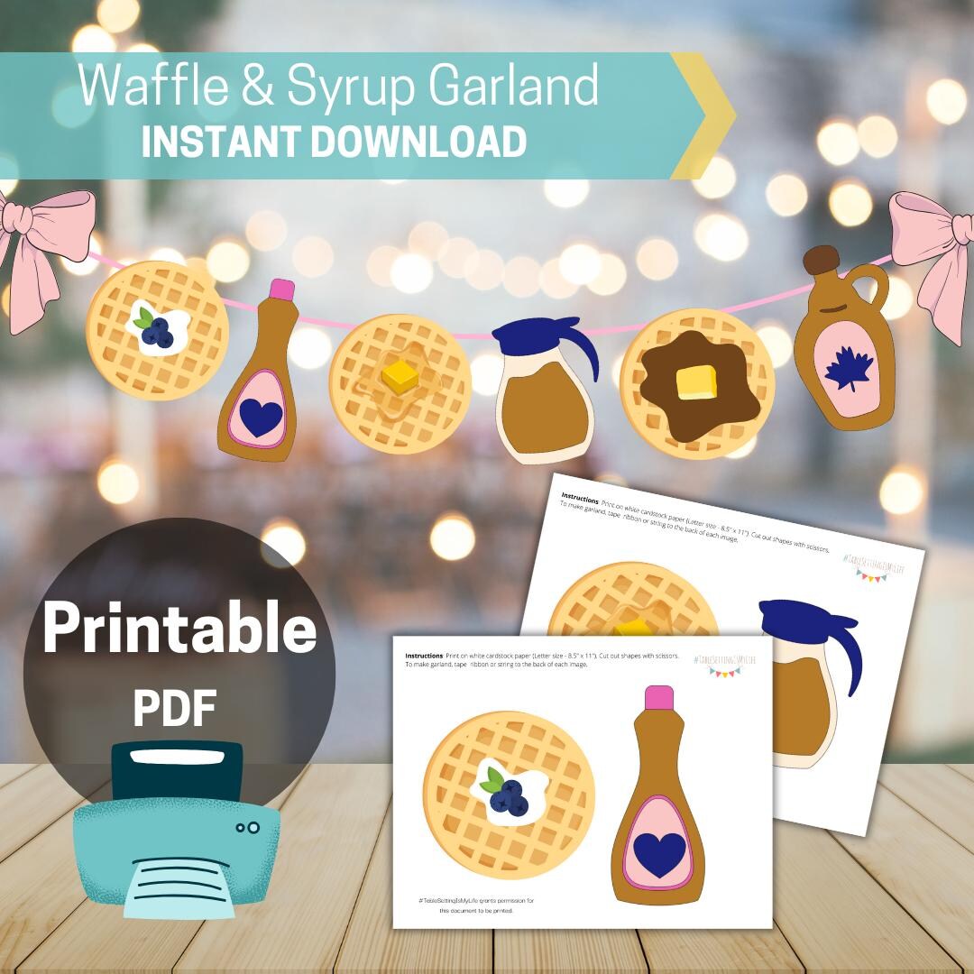 Waffle & Syrup Printable Garland in Pink N Navy Blue, INSTANT DOWNLOAD ...