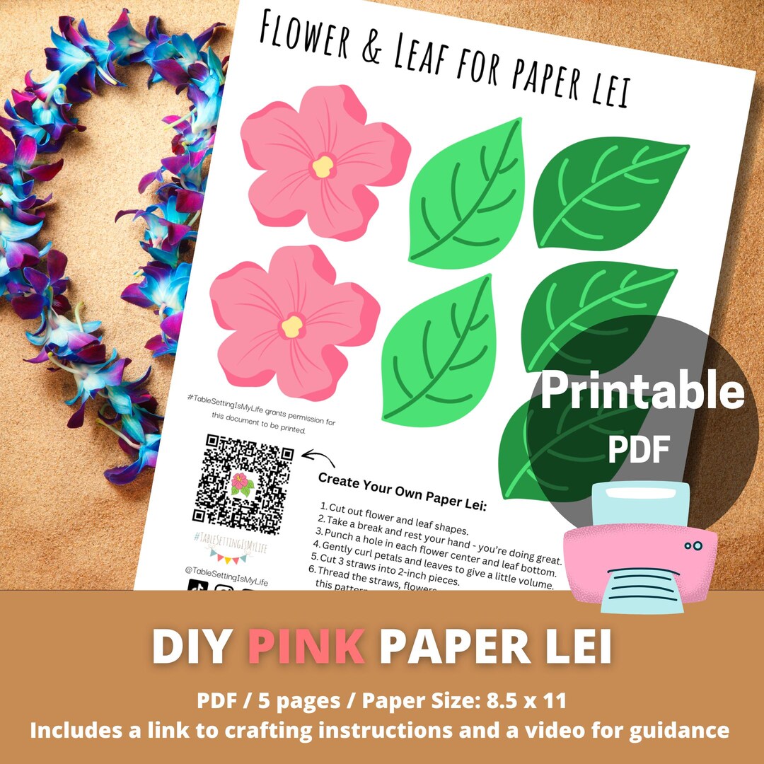 DIY Paper Lei Craft in Pink - Digital Download With Instructions and ...