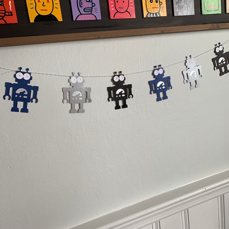 Paper Robot Garland - Black, Navy Blue, and Silver Robots - Etsy