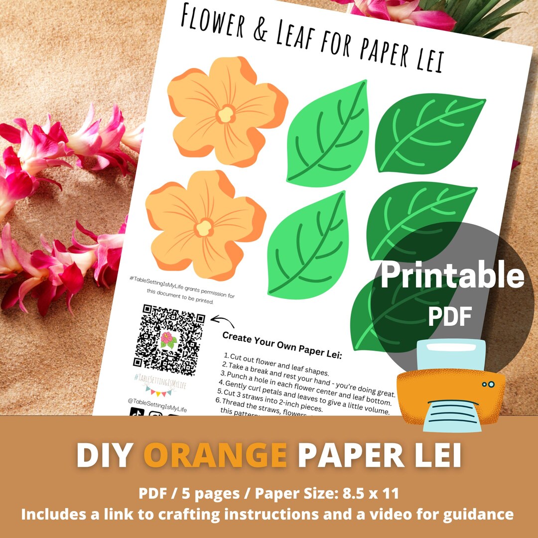 DIY Paper Lei Craft in Orange - Digital Download With Instructions and ...