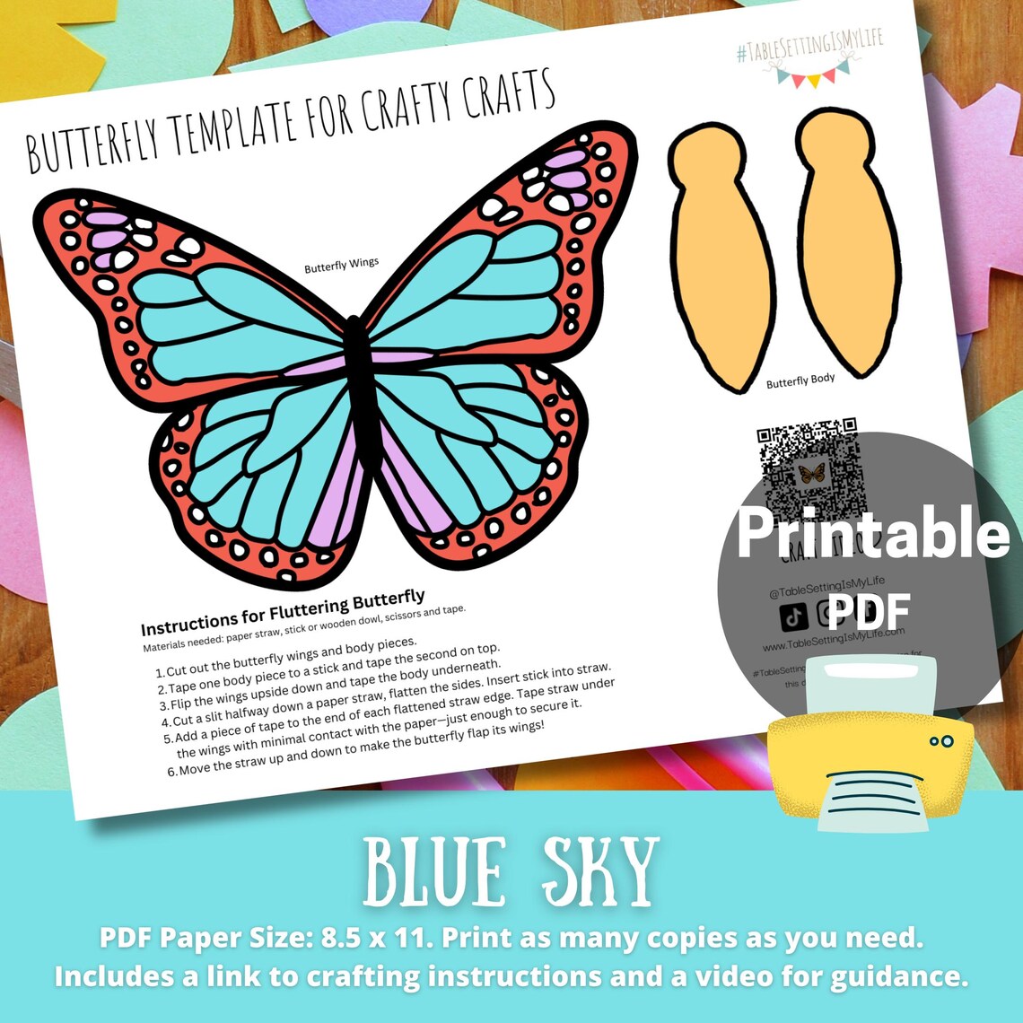 DIY Fluttering Butterfly Craft, 4 Bright Designs - Digital Download ...