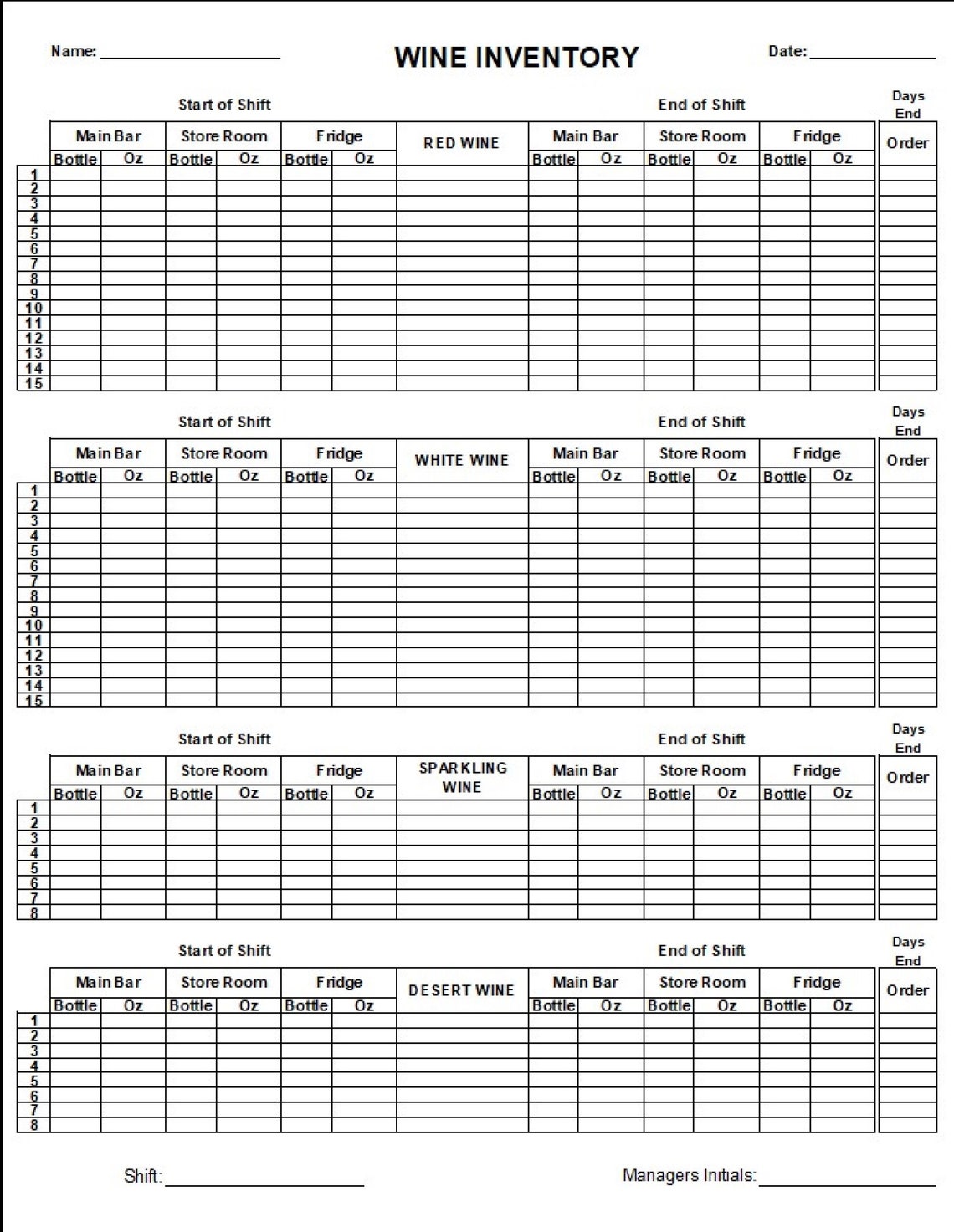 Bar Inventory Excel Sheet - Custom Order - Etsy
