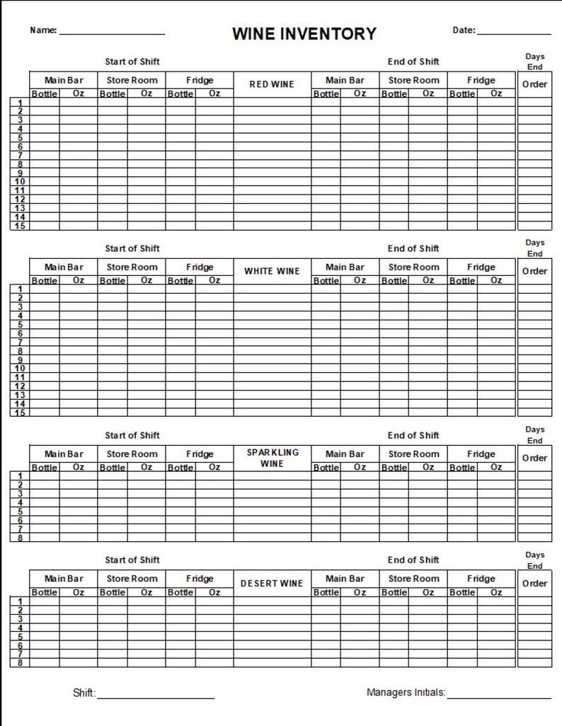 Bar Inventory Sheets Custom Order - Etsy Canada
