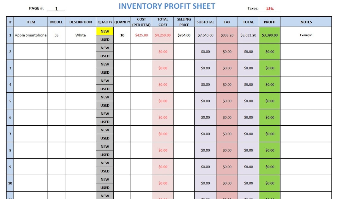 Small Business Profit Tracker Spreadsheet - 400 Item Inventory ...
