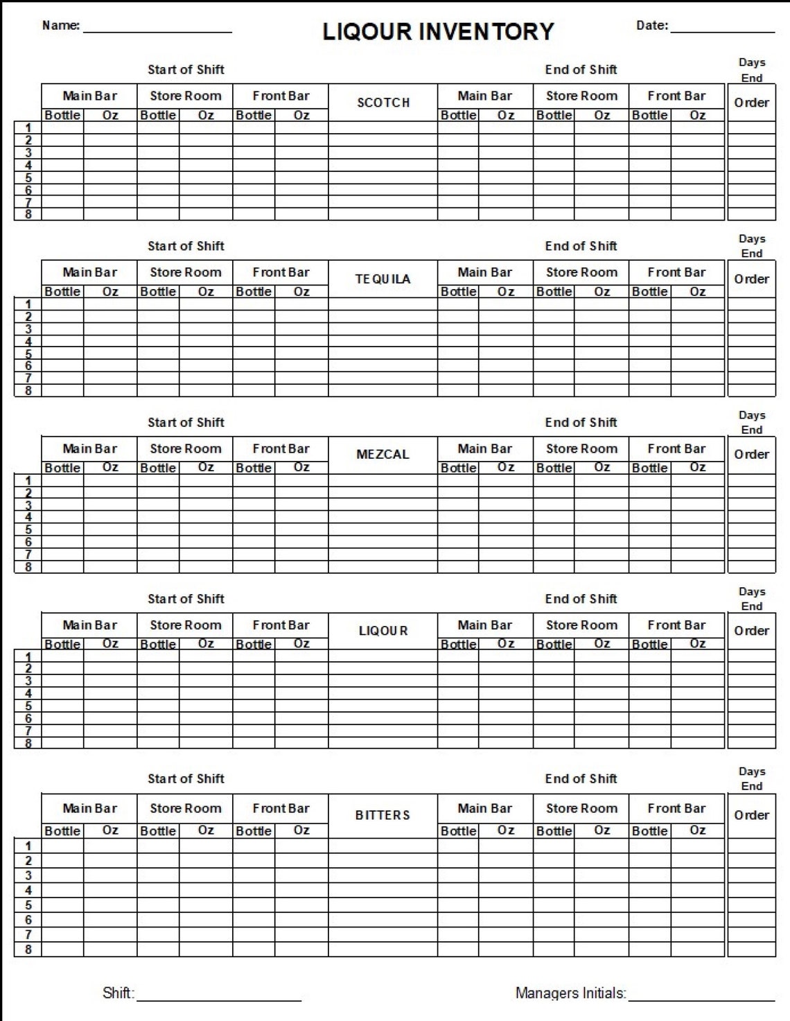 Bar Inventory Excel Sheet - Custom Order - Etsy