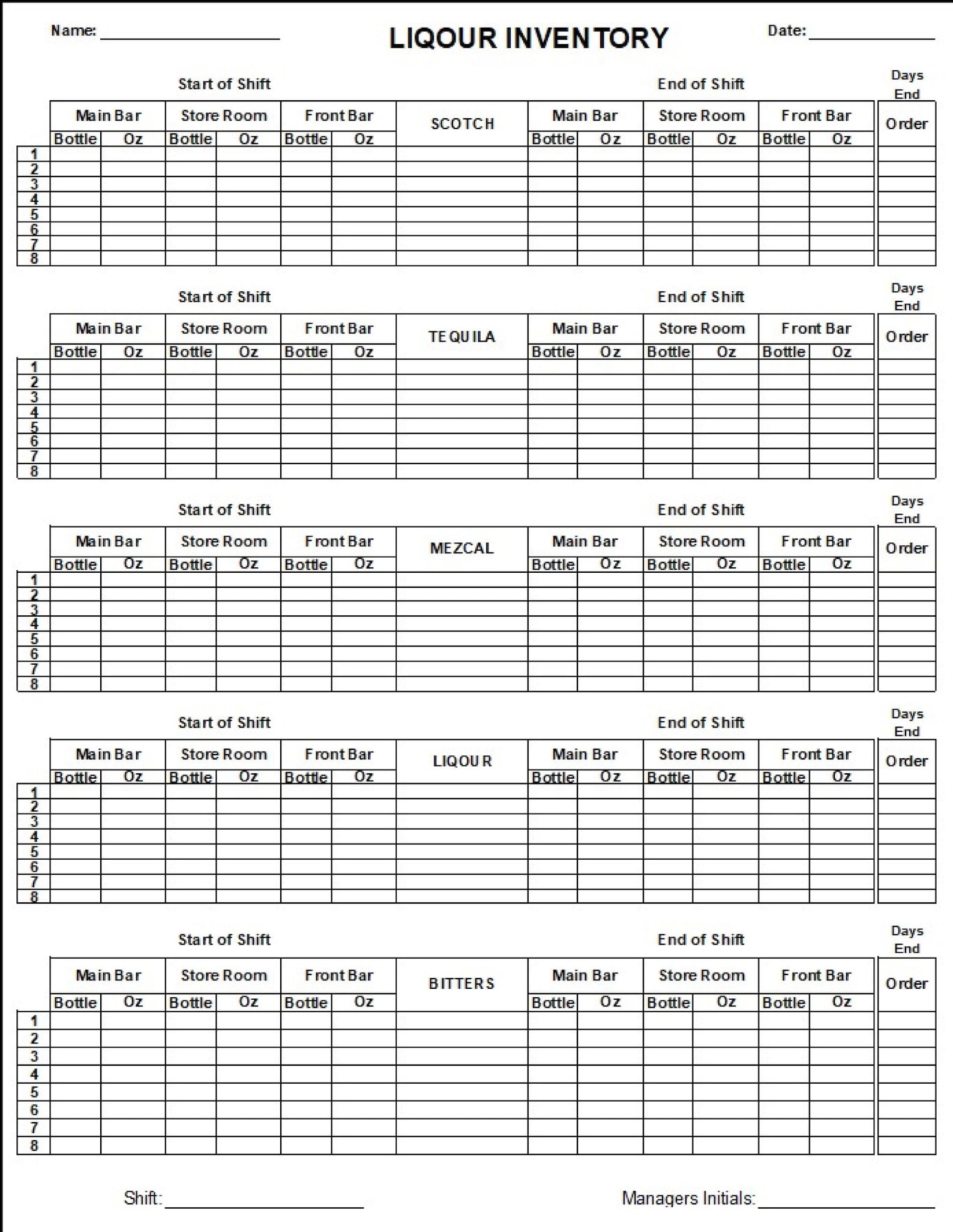 Bar Inventory Excel Sheet - Custom Order - Etsy