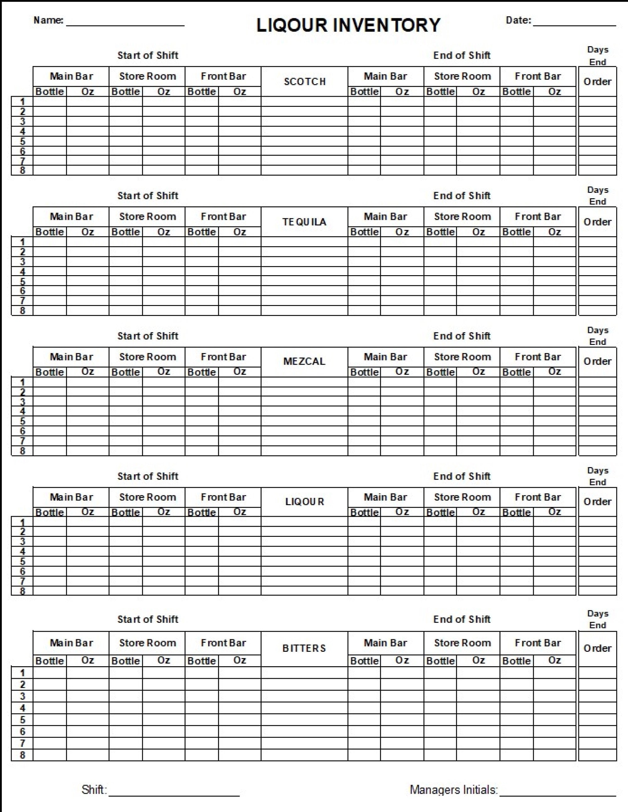 Bar Inventory Excel Sheet - Custom Order - Etsy