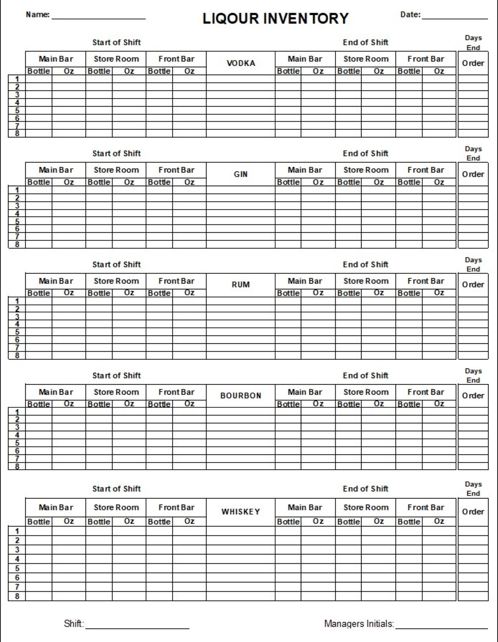 Bar Inventory Excel Sheet - Custom Order - Etsy