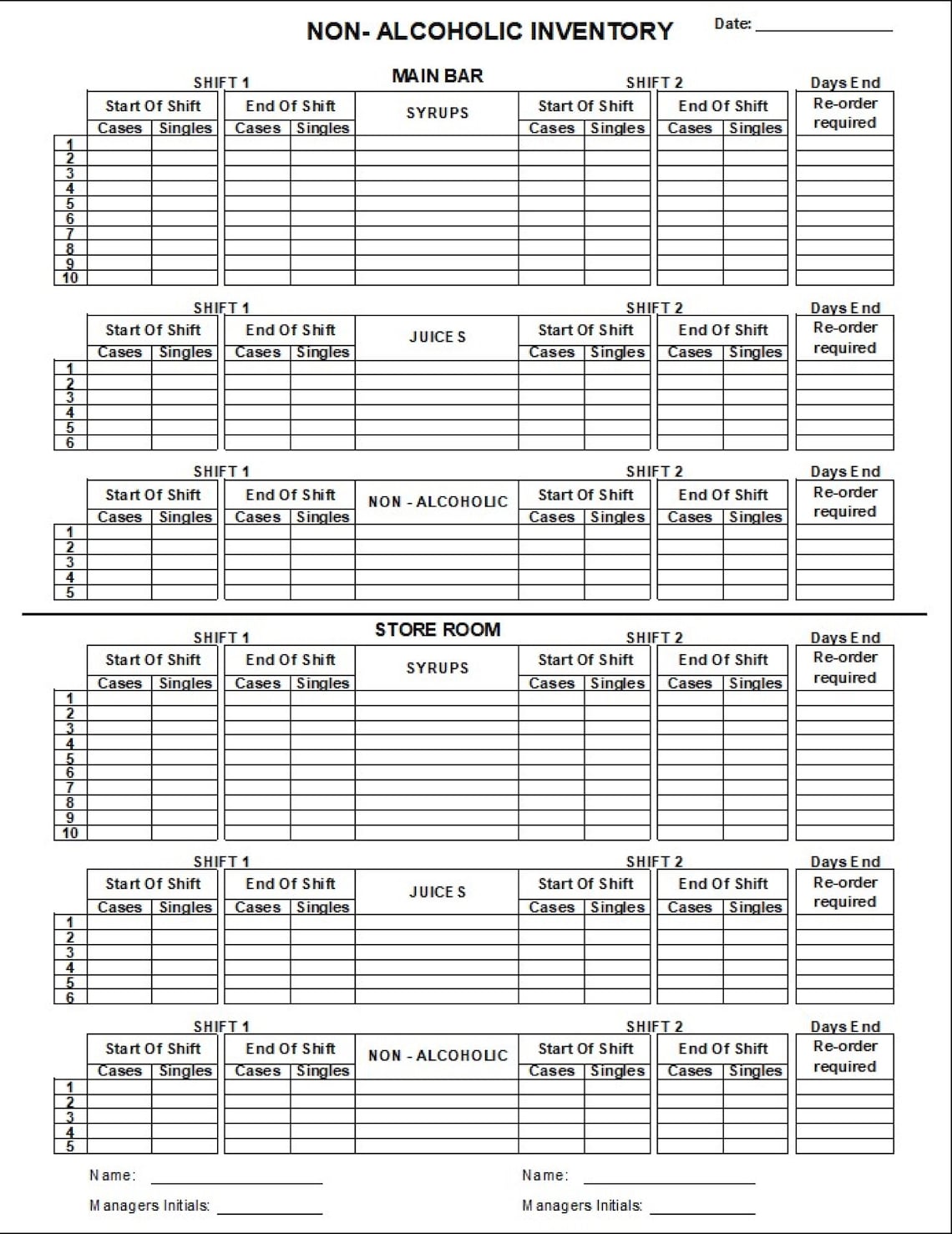 Bar Inventory Excel Sheet - Custom Order - Etsy