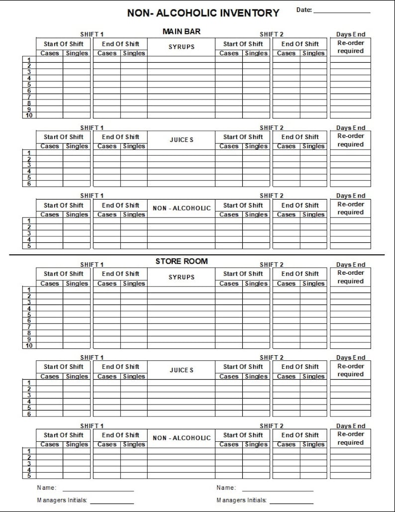 Bar Inventory Excel Sheet - Custom Order - Etsy