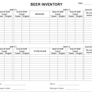 Bar Inventory Sheets Custom Order - Etsy