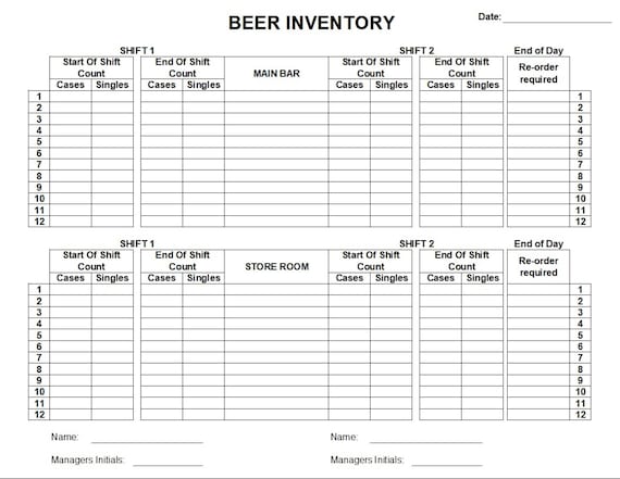 Simple Excel Bar Inventory Beer