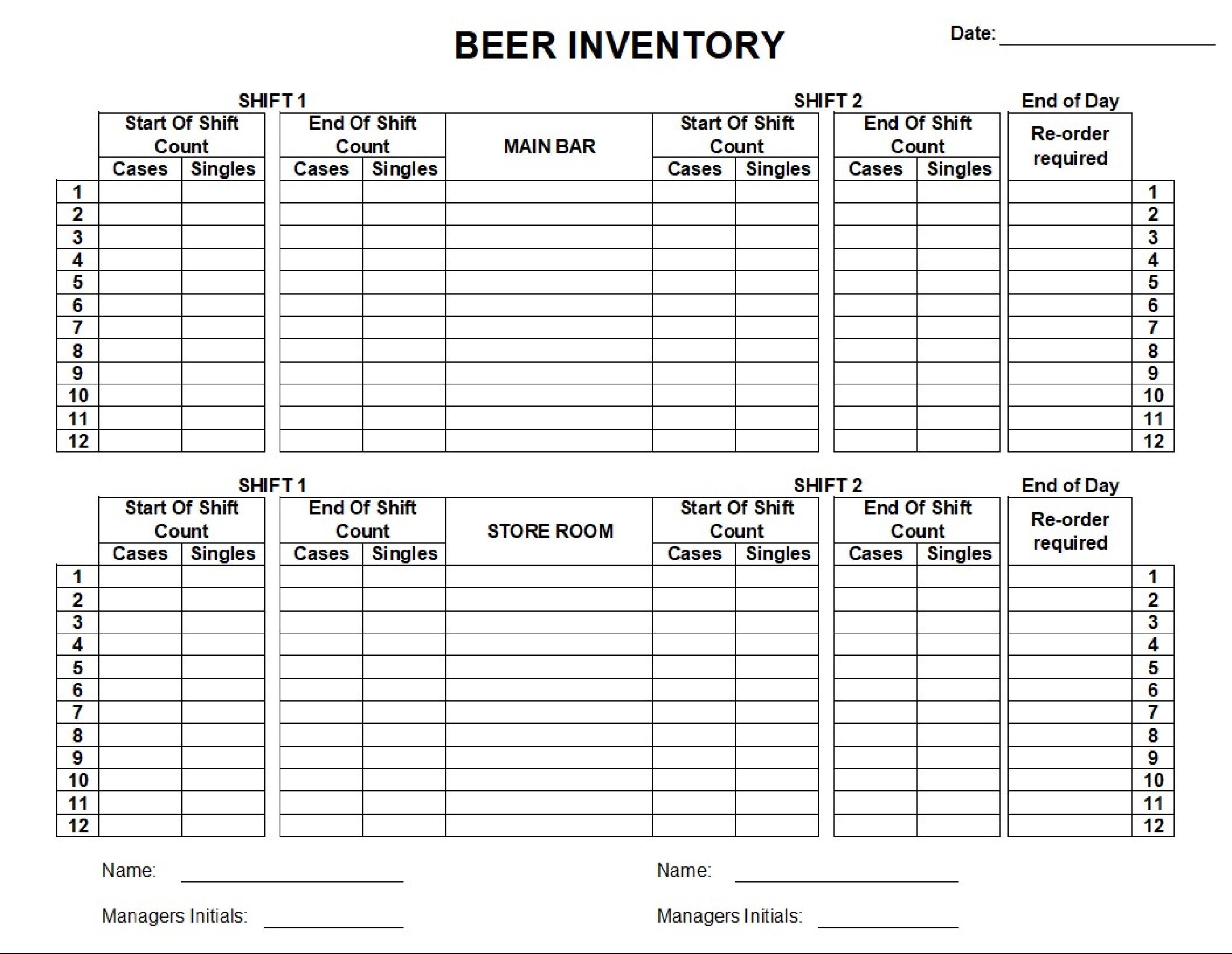 Bar Inventory Sheets - Custom Order - Etsy