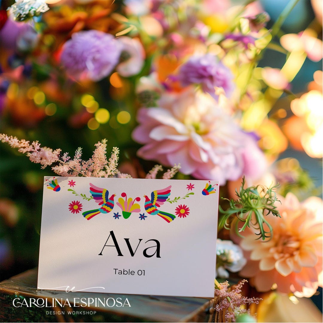 Tenango Wedding Place Card Template, Tenango Embroidered Place Card ...