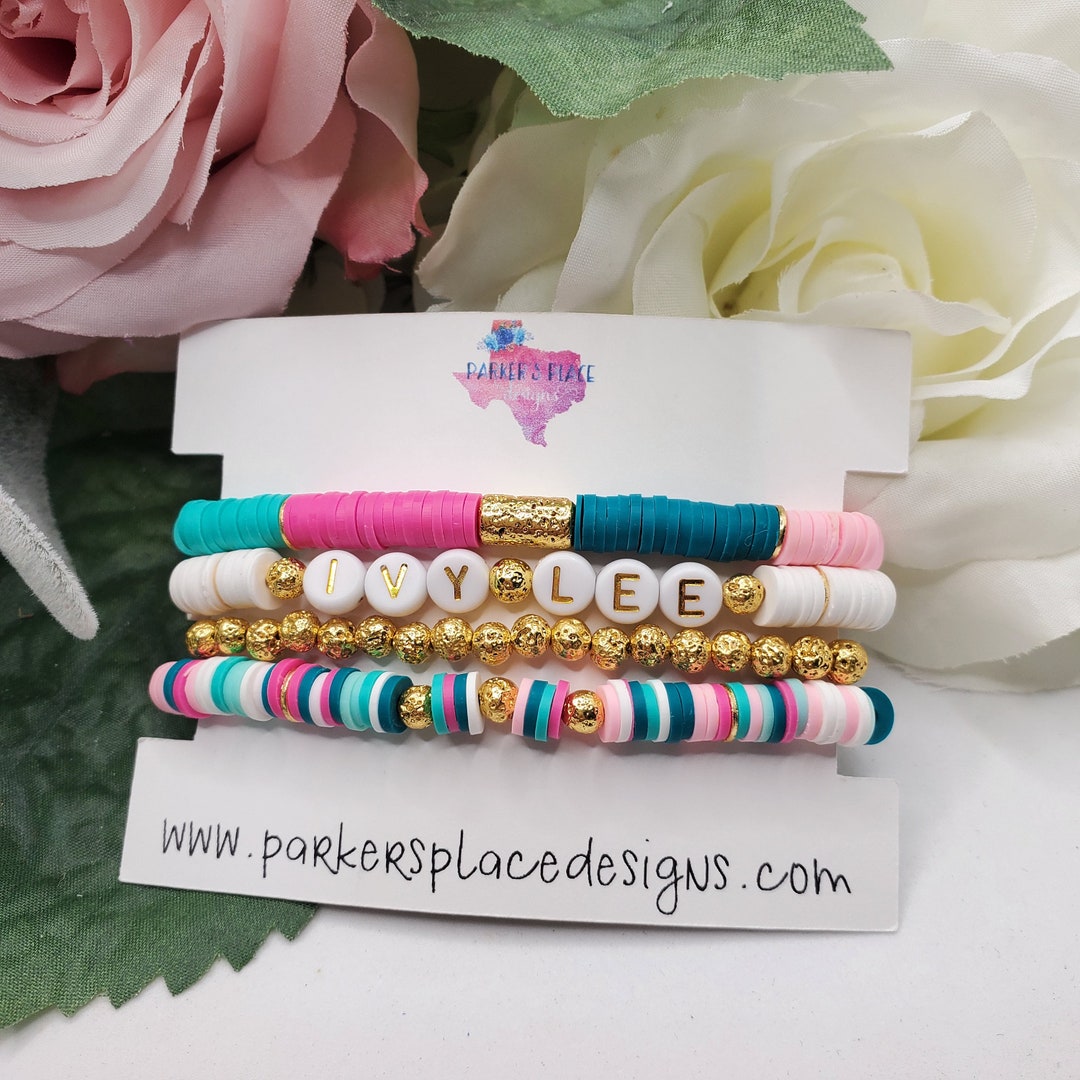 Tropical Heishi Bracelet Stack Heishi Beads Name Black White - Etsy