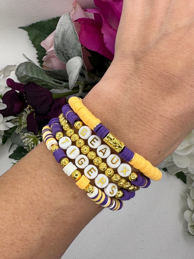 Heishi Bracelet Stack Louisiana State LSU Heishi Beads Geaux - Etsy